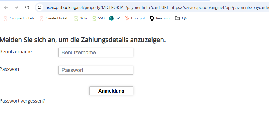 Access and usage of a virtual credit card via PCI-Booking